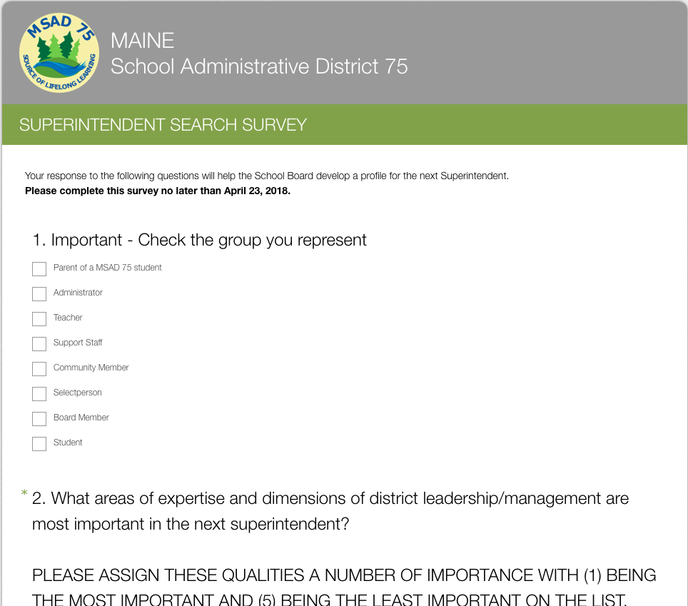 SAD 75 seeks input on new superintendent
